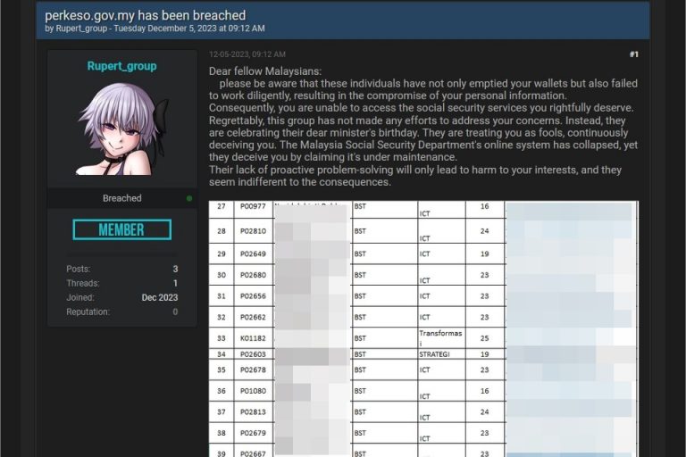 Hundreds of Msians’ data leaked in massive SOCSO hack