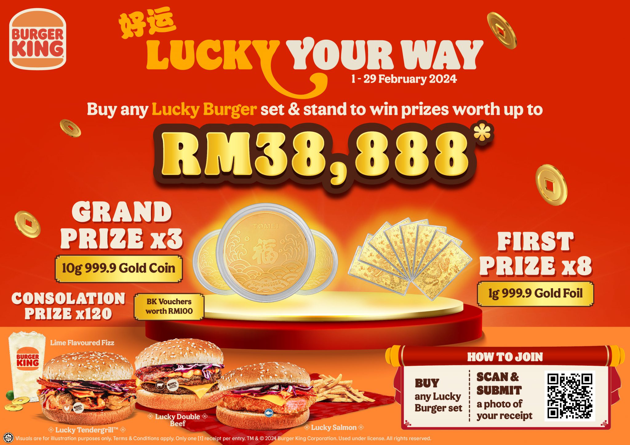 Win real gold with Burger King 'Lucky' CNY burger sets